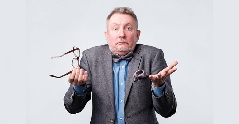 Doubtful senior man is unsure and upset